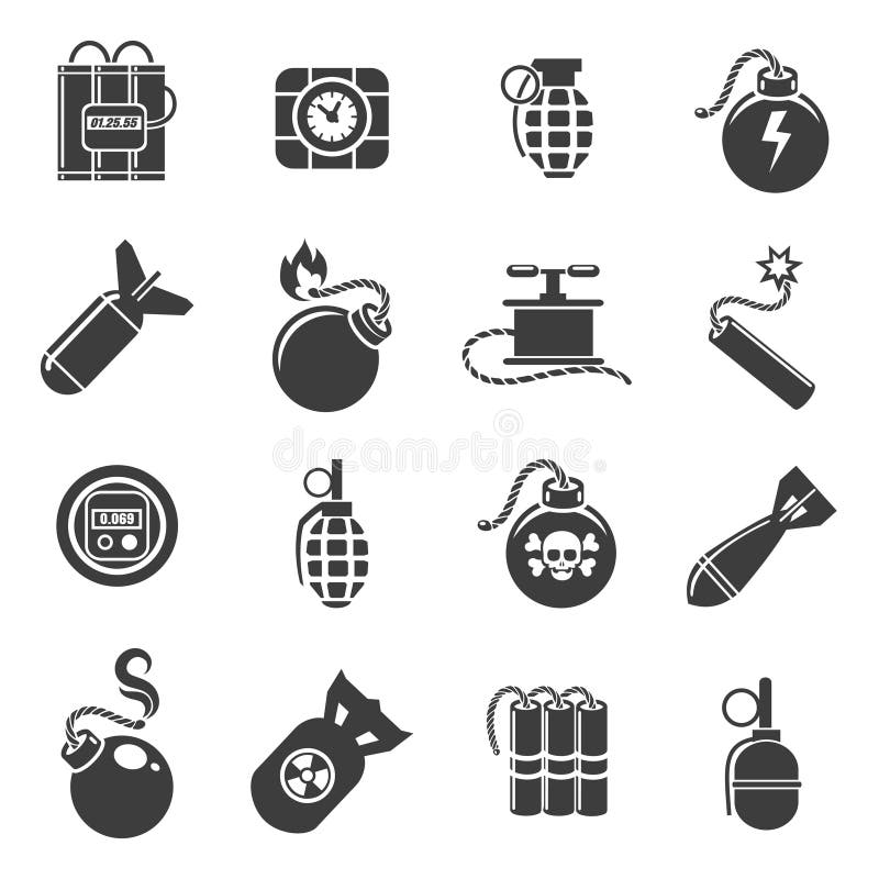 Iconos De Bombas Y Explosivos Ilustración del Vector - Ilustración de ...