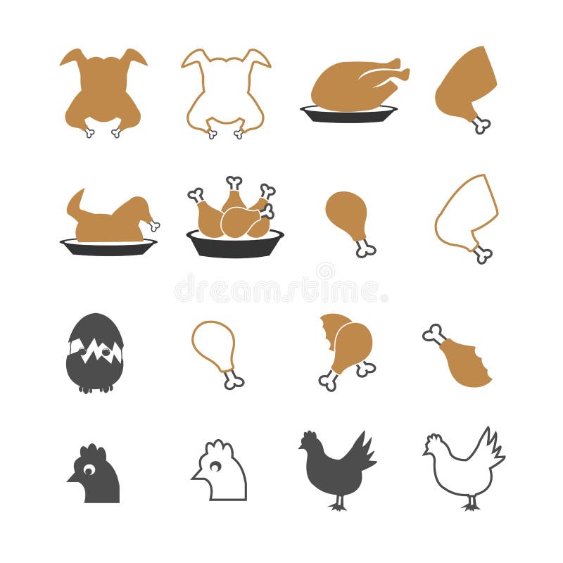 Iconos De La Comida Del Pollo Fijados Stock de ilustración ...