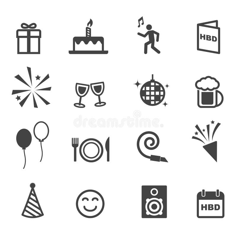 Iconos De La Fiesta De Cumpleaños Ilustración del Vector - Ilustración ...