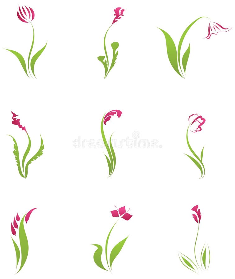 Iconos de la flor fijados ilustración del vector. Ilustración de hierba ...