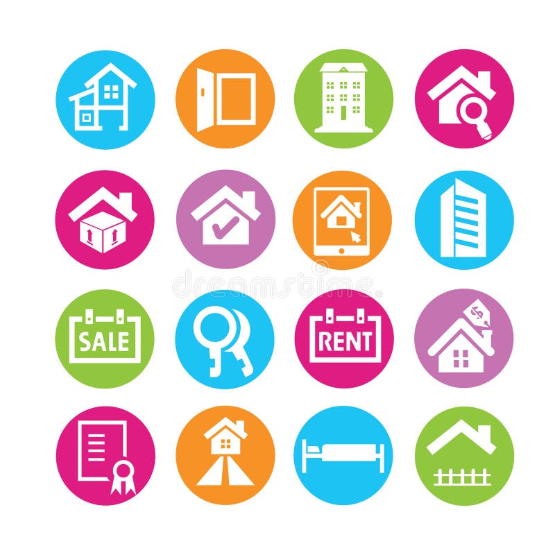 Iconos De La Gestión Inmobiliaria Stock de ilustración - Ilustración de ...