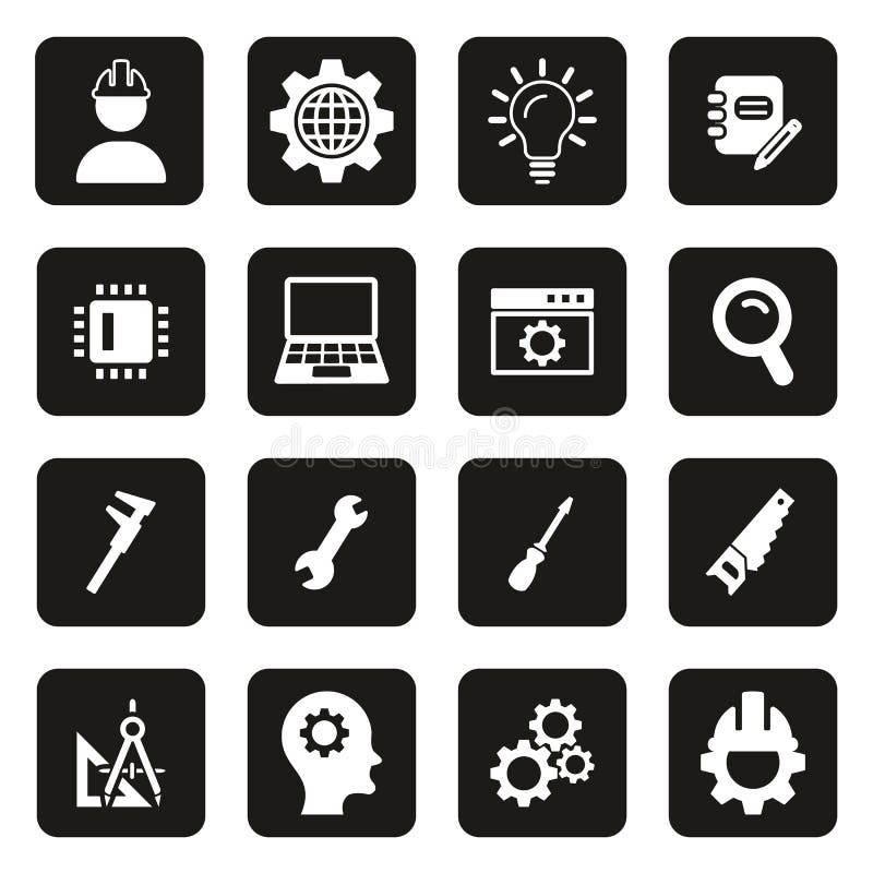 Iconos De Ingeniería Conjunto De Stickers Blanco Y Negro Grande ...