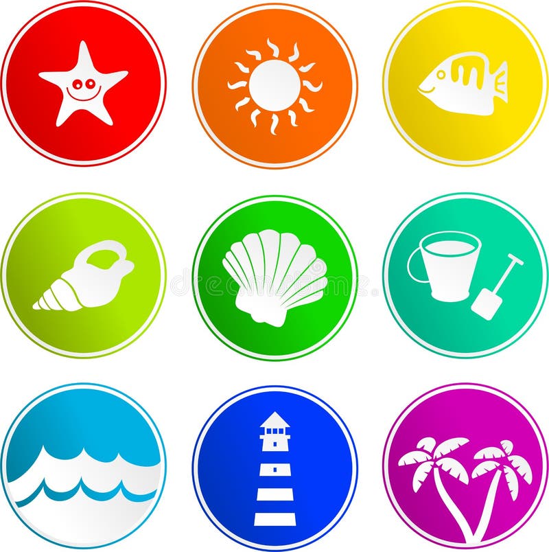 Iconos de la playa ilustración del vector. Ilustración de playa - 194762