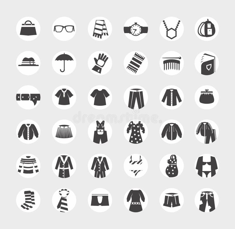 Iconos De La Ropa Fijados Vector Ilustración del Vector - Ilustración ...