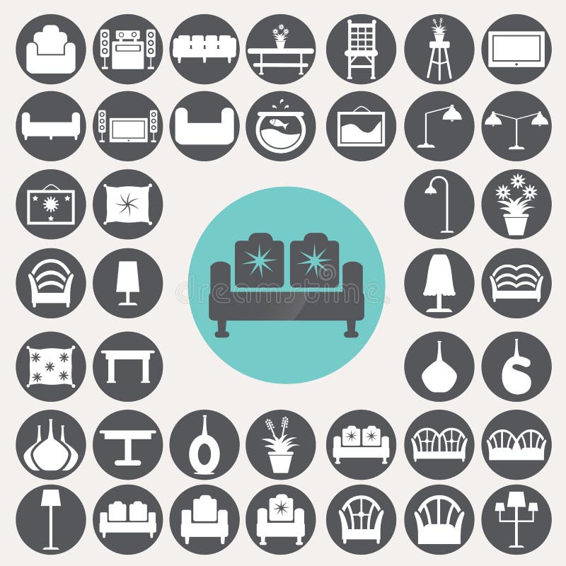 Iconos De La Sala De Estar En El Fondo Blanco Ilustración del Vector ...