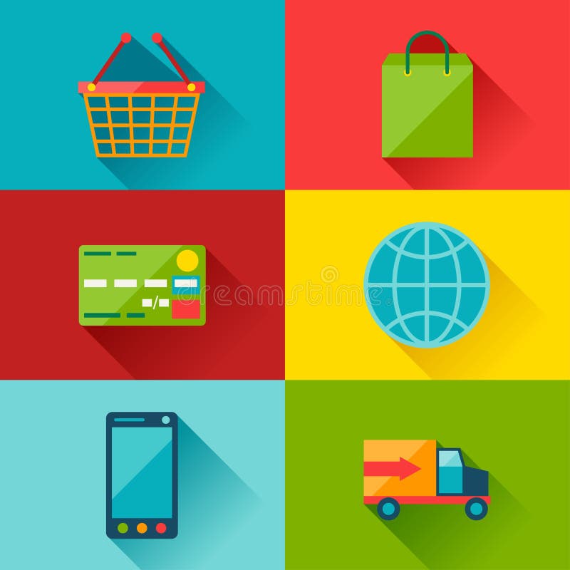 Iconos De Las Compras De Internet Del Vector En Estilo Plano ...