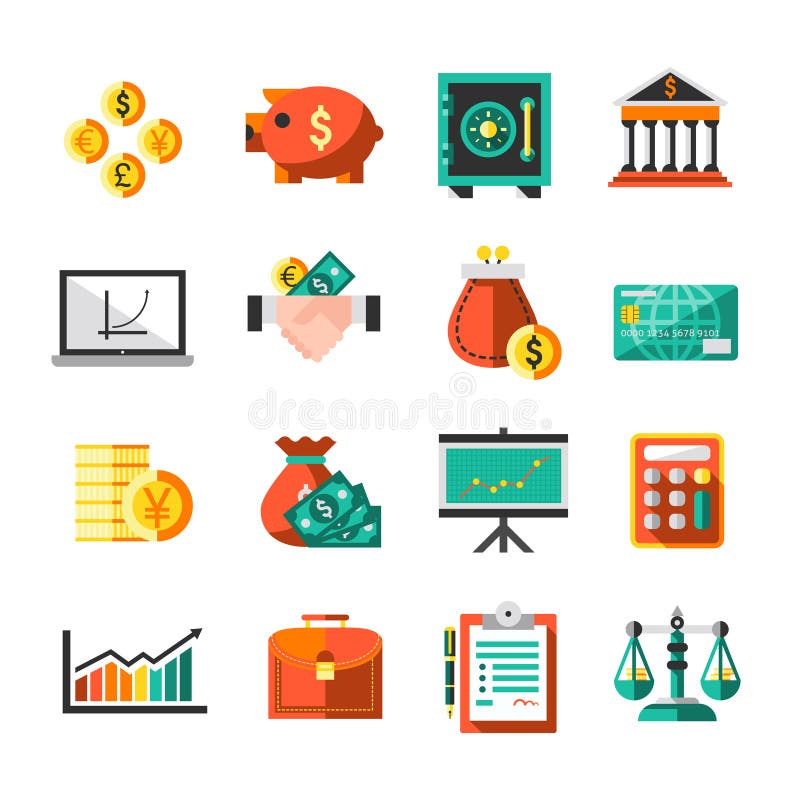 Iconos De Las Finanzas Fijados Ilustración del Vector - Ilustración de ...