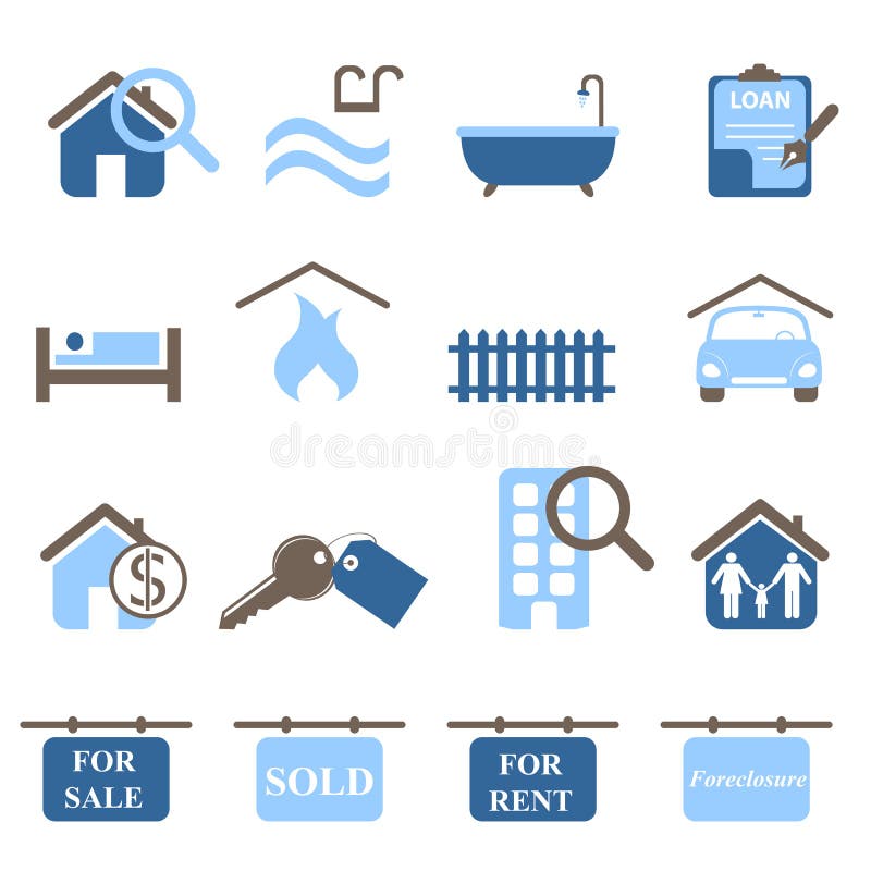 Iconos De Las Propiedades Inmobiliarias Ilustración del Vector ...