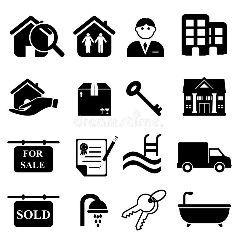 Iconos De Las Propiedades Inmobiliarias Ilustración del Vector ...
