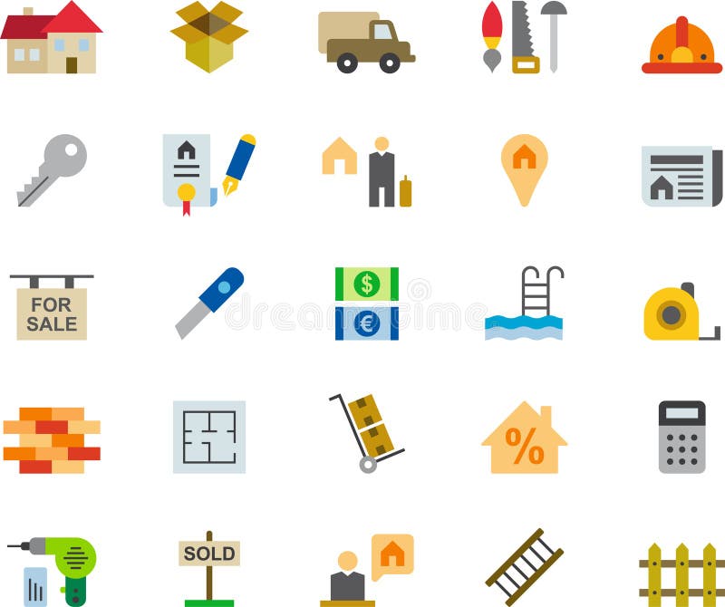 Sistema De Iconos De Las Propiedades Inmobiliarias Ilustración del ...