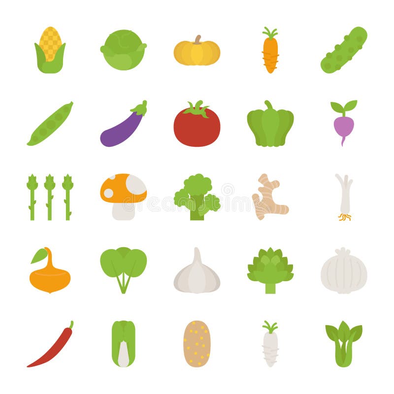 Iconos De Las Verduras, Diseño Plano Stock de ilustración - Ilustración ...