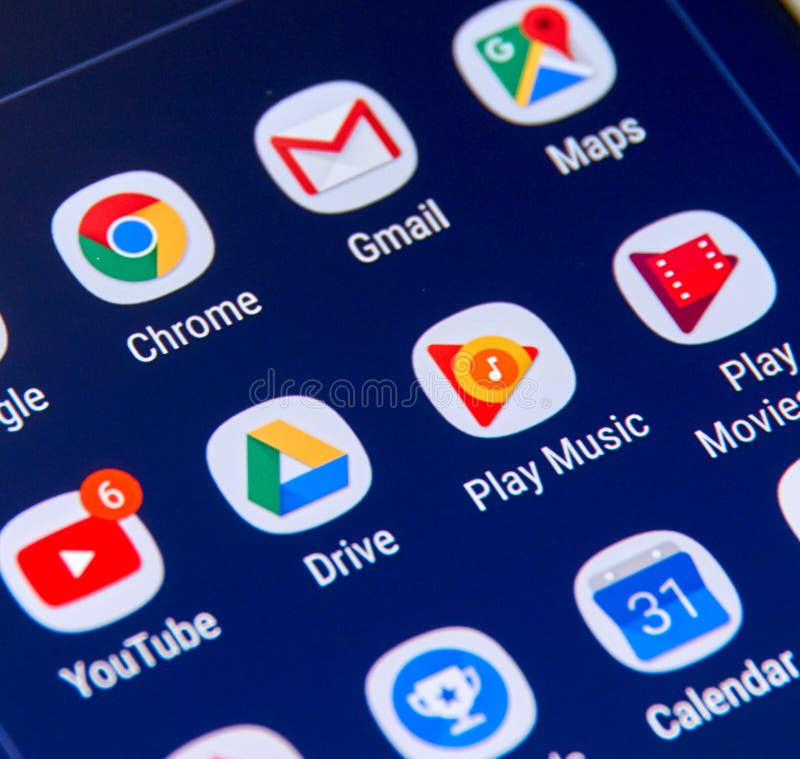 Iconos De Los Apps De Google En La Pantalla De Samsung S8 Fotografía ...