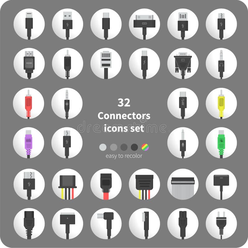 32 Iconos De Los Conectores Fijados Ilustración del Vector ...