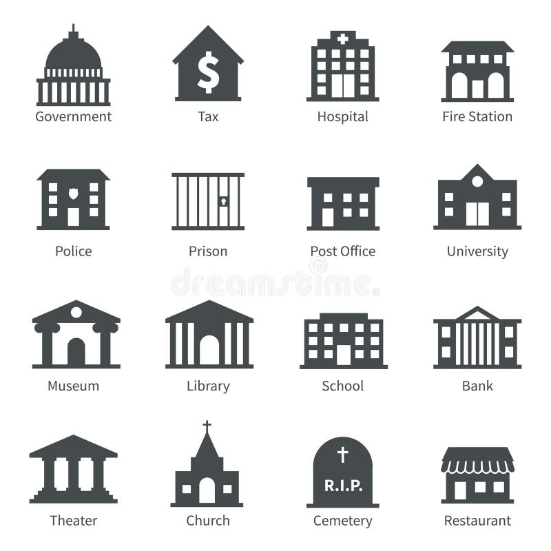 Iconos De Los Edificios Del Gobierno Ilustración del Vector - Ilustración de aislado, hospital ...