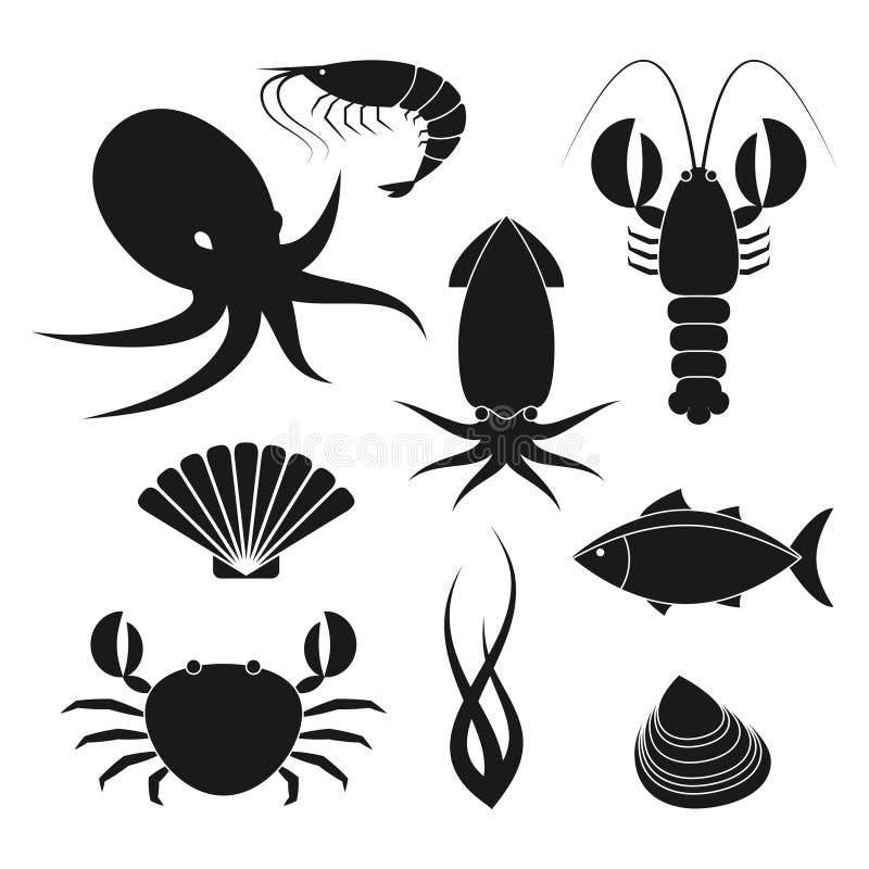 Iconos De Los Mariscos Iconos De Los Pescados Ilustración del Vector ...