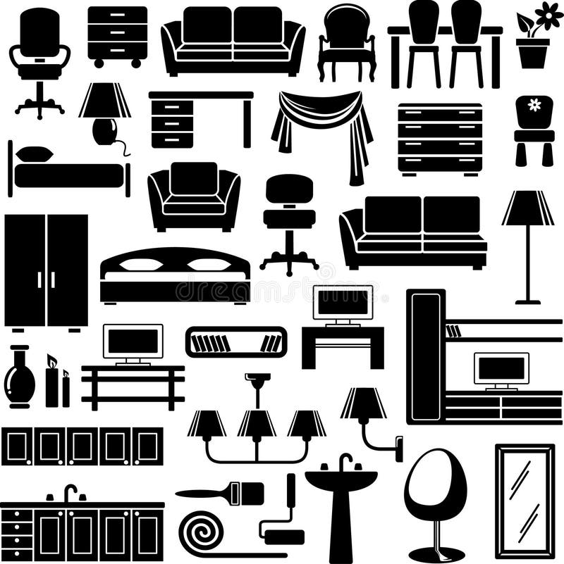 Iconos de los muebles ilustración del vector. Ilustración de decorativo ...