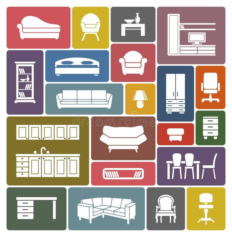 Iconos de los muebles ilustración del vector. Ilustración de decorativo ...