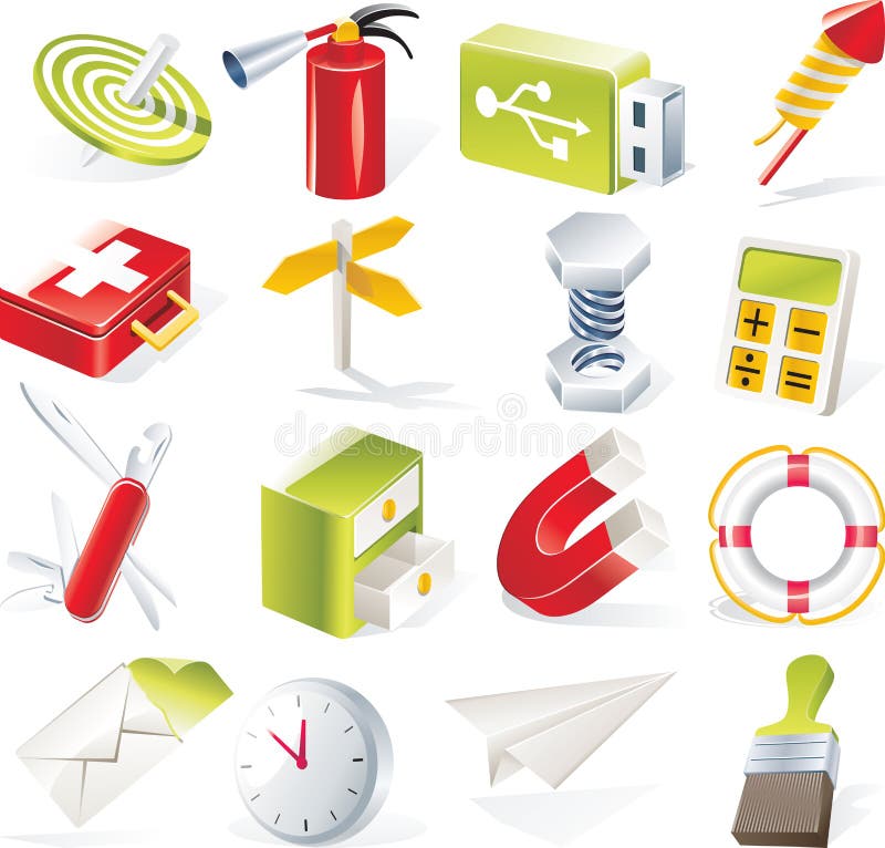 Iconos De Los Objetos Del Vector Fijados. Parte 10 Ilustración del ...
