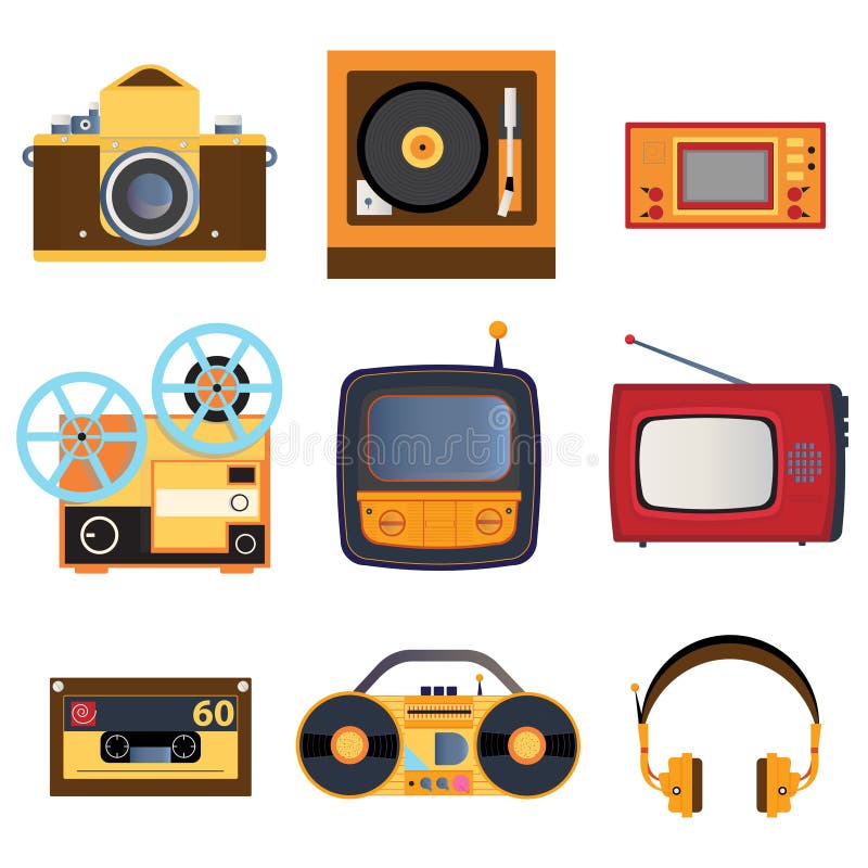 Iconos De Medios Retro. Conjunto De Ilustraciones Vectoriales Sobre El ... Iconos De Medios Retro. Conjunto De Ilustraciones Vectoriales Sobre El ...