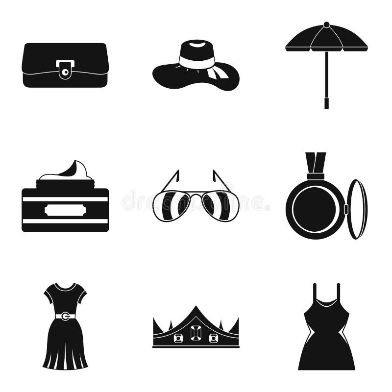 Iconos De Moda Fijados, Estilo Simple De La Ropa Ilustración del Vector ...