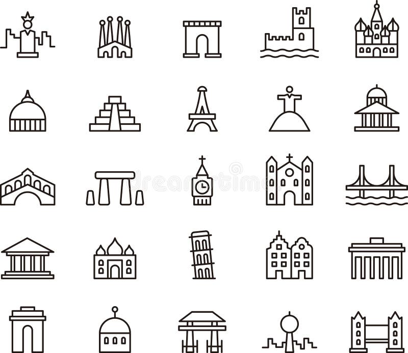 Iconos De Monumentos Famosos Ilustración del Vector - Ilustración de ...