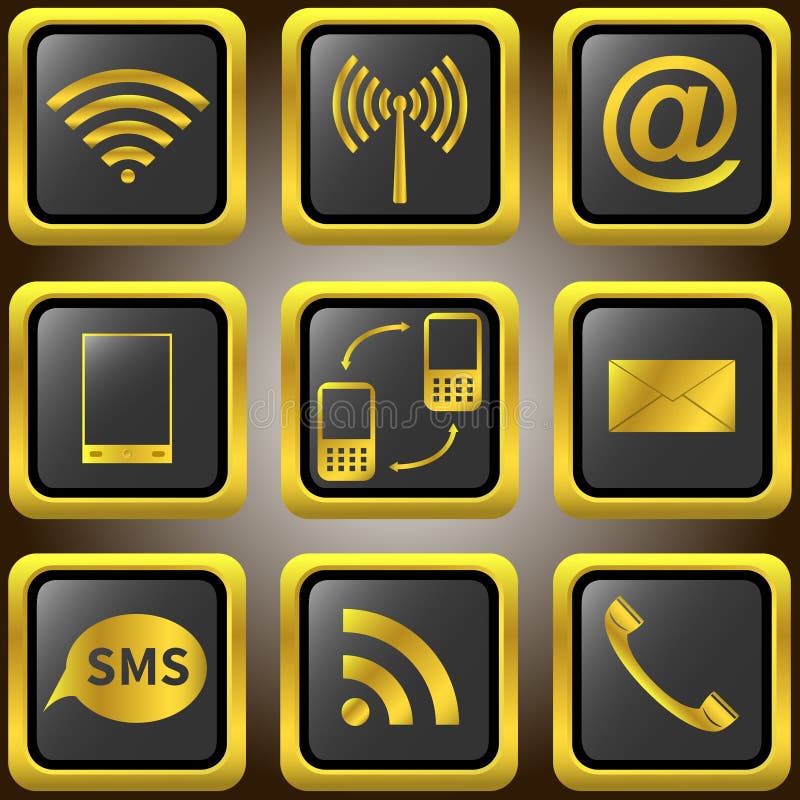 Iconos De Oro Del Teléfono Móvil. Ilustración del Vector - Ilustración ...