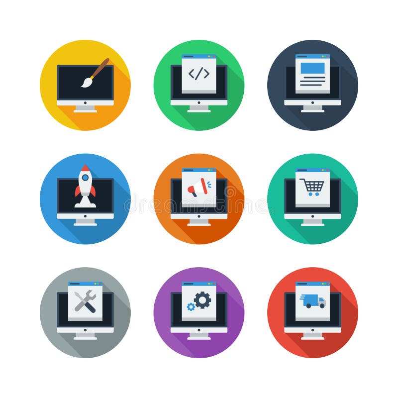 Iconos De Programación De Computadoras Establecer Vector De Conjunto De ...