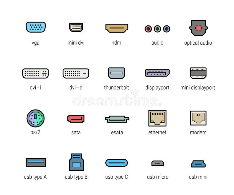 Iconos De Puertos De Interfaz De Equipo Ilustración del Vector ...