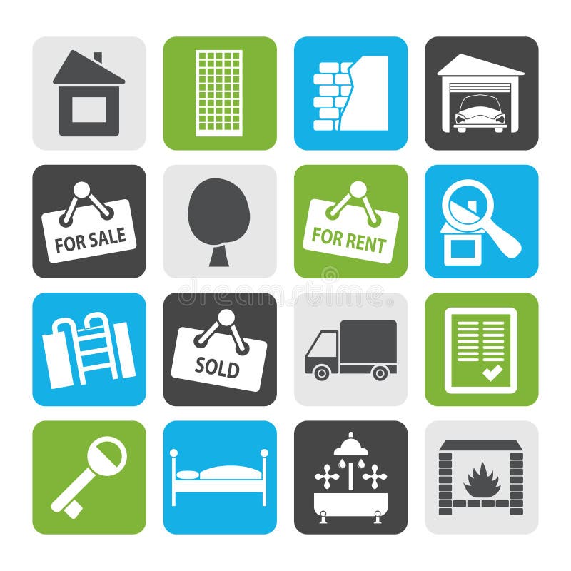 Iconos De Real Estate De La Silueta Ilustración del Vector ...