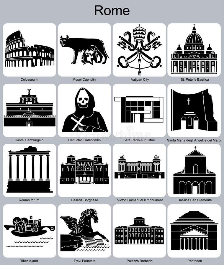 Iconos de Roma fijados ilustración del vector. Ilustración de edificio ...