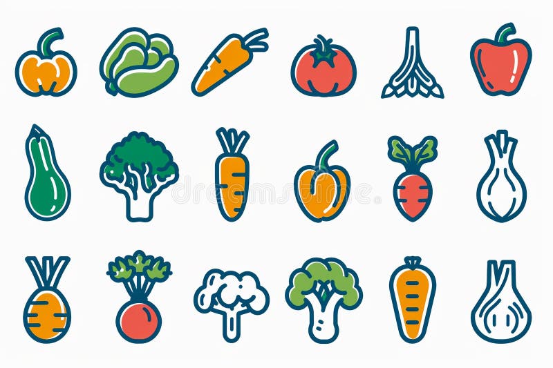 Iconos De Vegetales En Fondo Blanco Stock de ilustración - Ilustración ...