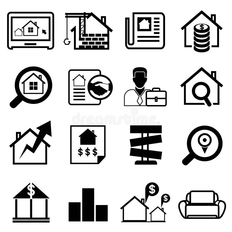 Iconos De La Gestión Inmobiliaria Stock de ilustración - Ilustración de ...