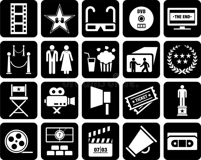 Iconos del cine ilustración del vector. Ilustración de hollywood - 23933292
