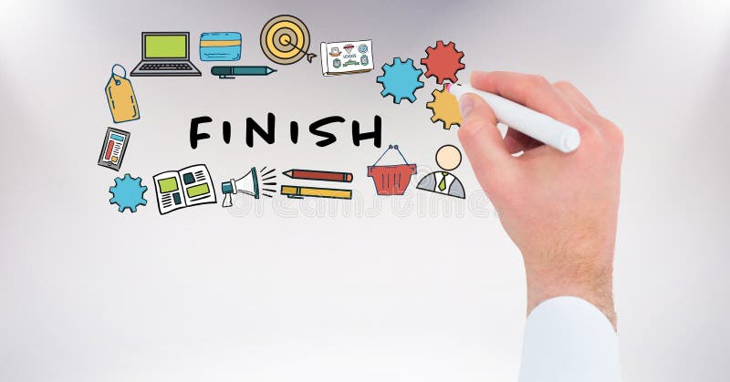 Iconos Del Dibujo De La Mano Con El Texto Del Final Stock de ...