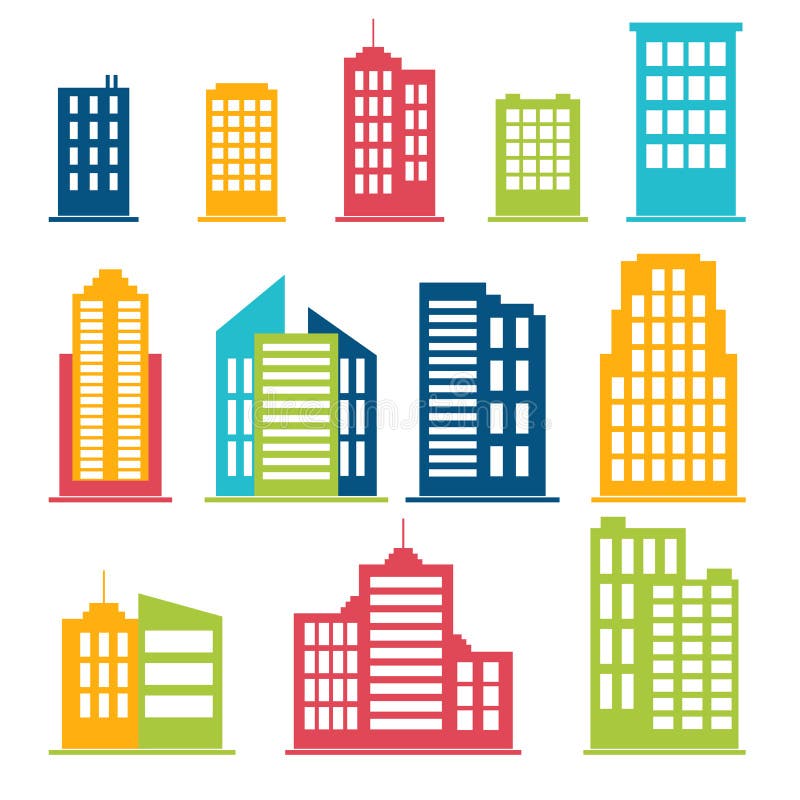 Iconos Del Edificio Fijados En Color Ilustración del Vector ...