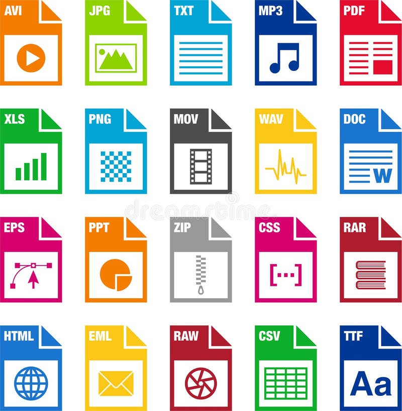 Iconos De Formatos De Archivo Ilustración del Vector - Ilustración de documento, formatos: 28568065