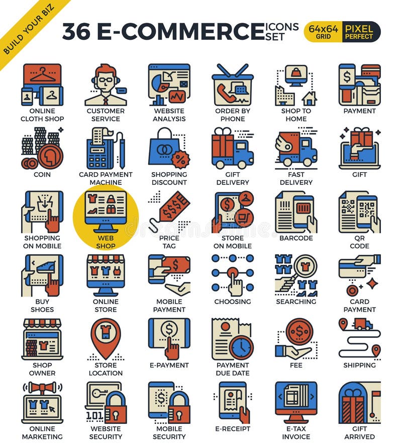 Iconos Del Negocio Del Comercio Electrónico Ilustración del Vector ...