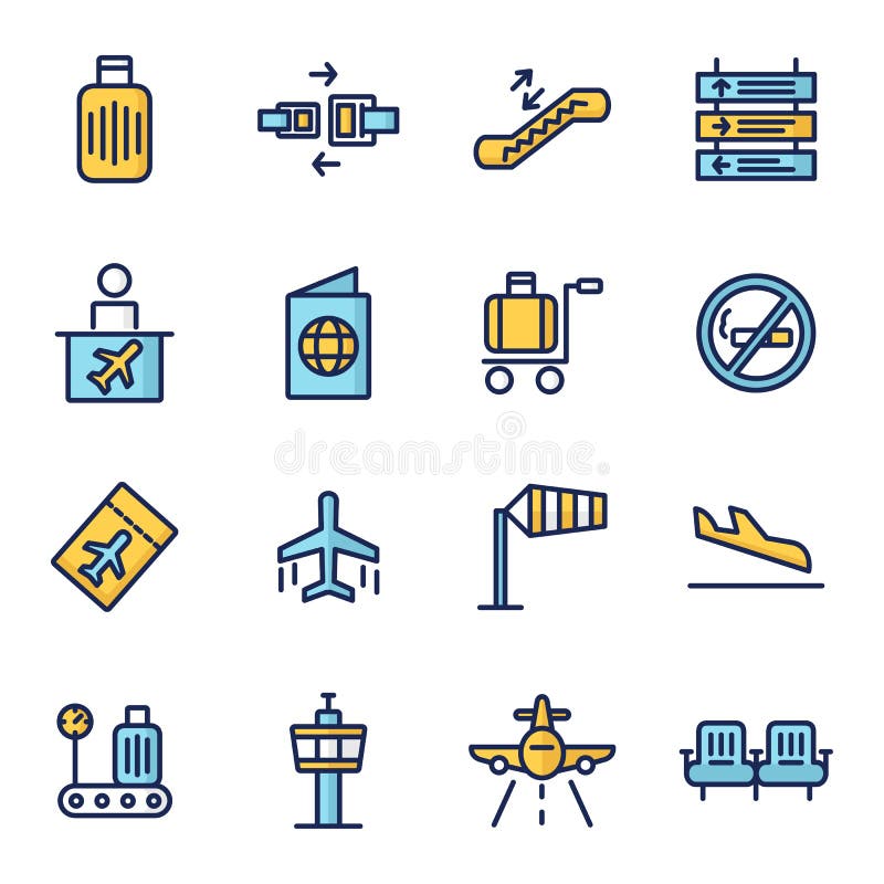 Iconos Del Vector Del Aeropuerto Ilustración del Vector - Ilustración ...