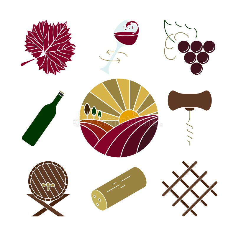 Iconos Del Vino Del Vector Aislados Ilustración del Vector ...