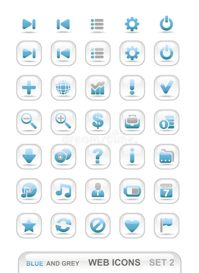 Iconos Del Web. Azul Y Gris. Conjunto 2 Ilustración del Vector ...