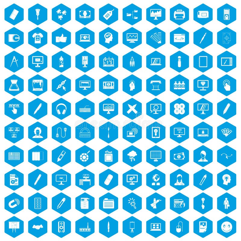 100 Iconos Del Webdesign Fijados Azules Ilustración del Vector ...