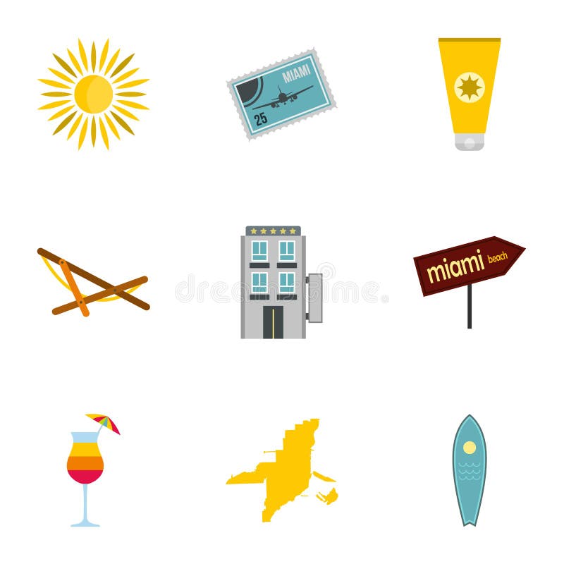 Miami Beach Icons 9 Set Ilustraciones Stock, Vectores, Y Clipart – (49 ...