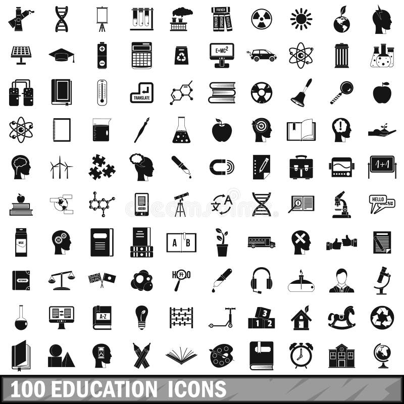 100 Iconos Fijados, Estilo Simple De La Educación Ilustración del Vector - Ilustración de iconos ...