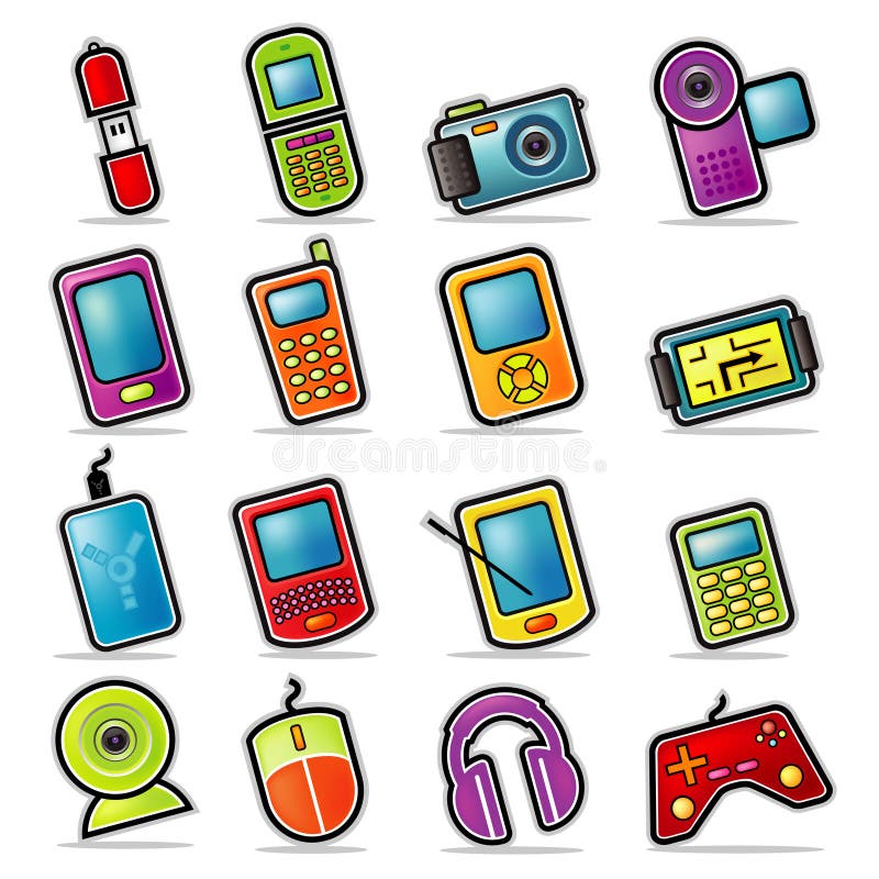 Iconos Handheld Coloridos De La Electrónica Ilustración del Vector ...