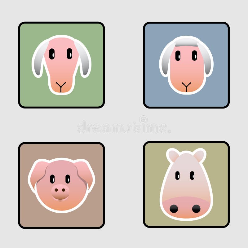 Iconos Lindos Del Animal Del Campo Ilustración del Vector - Ilustración ...