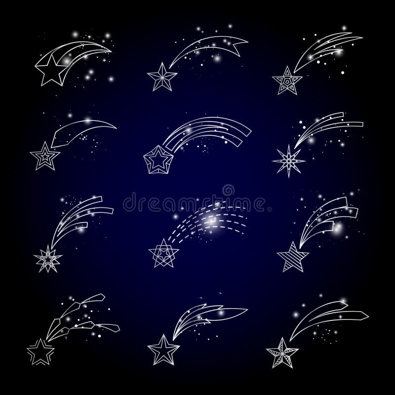 Iconos Lineares De Las Estrellas Fugaces Del Vector Ilustración del ...
