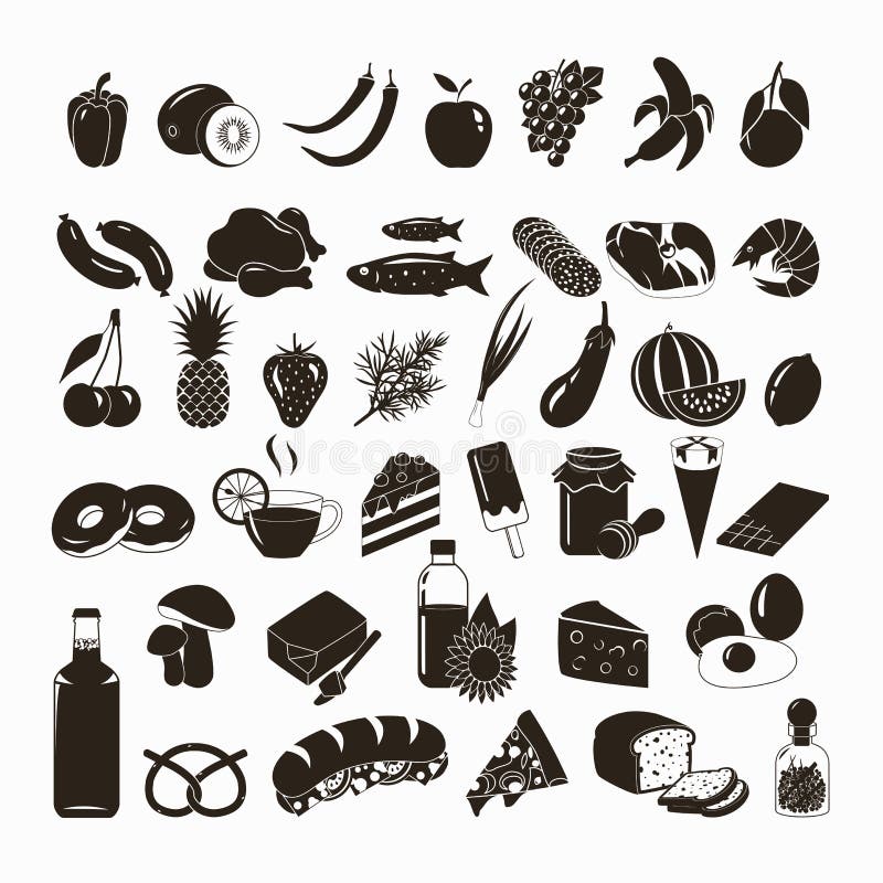 Iconos Negros De La Comida Del Vector Fijados Ilustración del Vector ...
