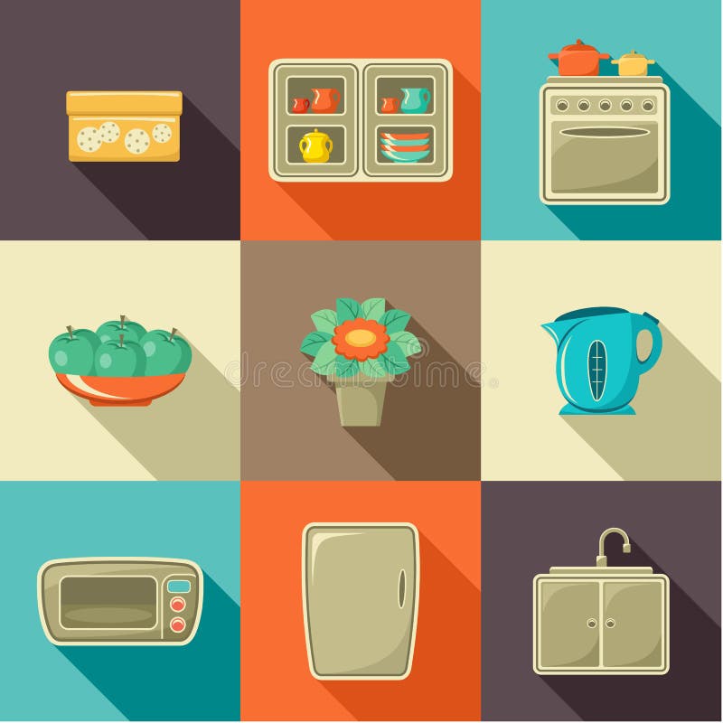 Iconos Planos Con Los Objetos Del Hogar Ilustración del Vector ...