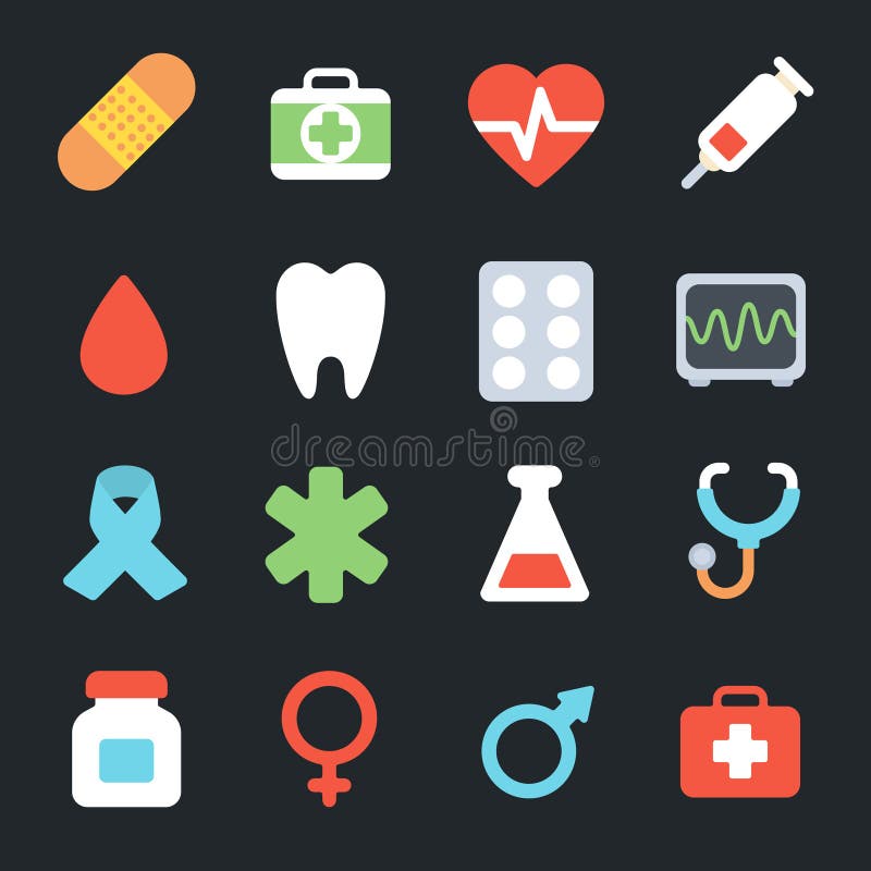 Iconos Planos De La Medicina Ilustración del Vector - Ilustración de ...
