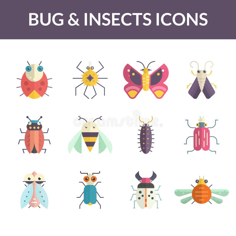 Iconos Planos De Los Insectos Ilustración del Vector - Ilustración de ...